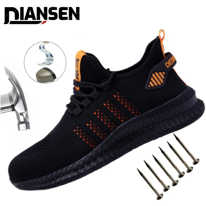 Light Breathable Sneaker Work Safety Shoes Anti-puncture Working Botas ...