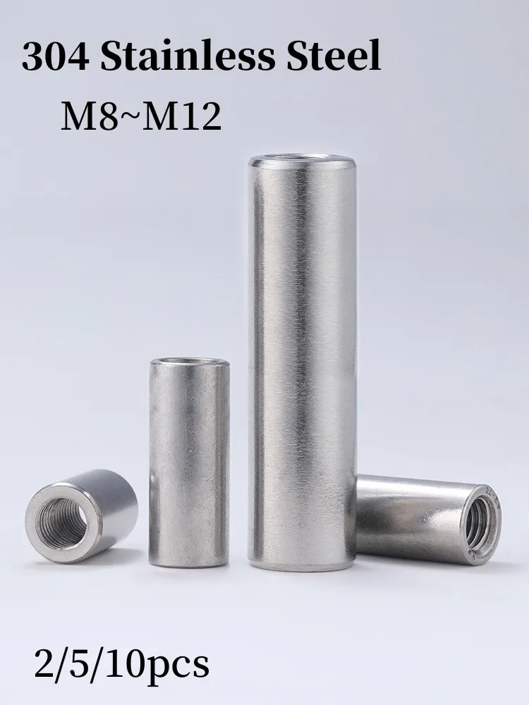 2-5-10pcs-M8-M10-M12-304-Stainless-Steel-Lengthen-Round-Coupling-Nut ...