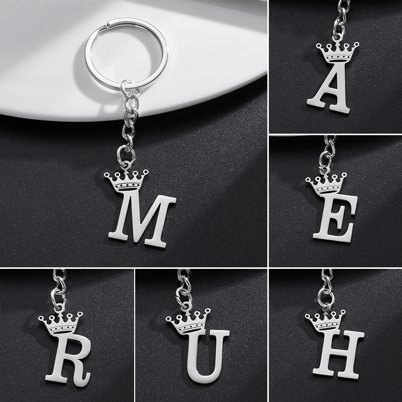 Fashion-Crown-A-Z-Letters-Pendant-Keychains-for-Lovers-Silver-Color-26 ...