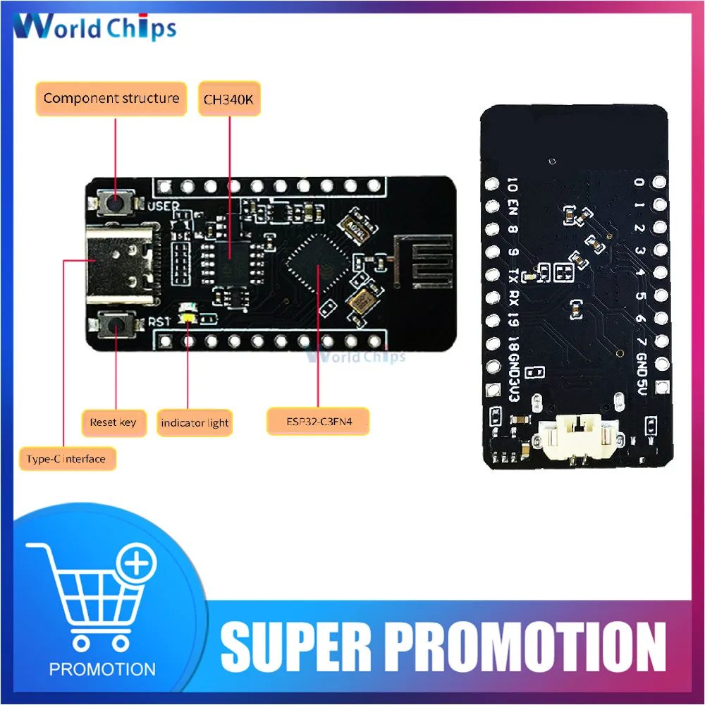 Low Power Esp32 C3 Esp32 Development Board Module Wifi Ble5 0 Esp32 C3fn4 Microprocessor Type C