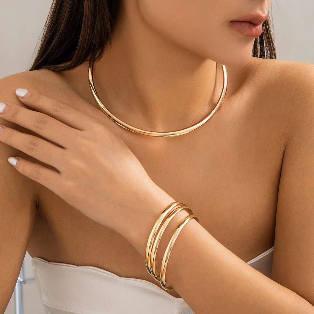 4Pcs-Vintage-Iron-Metal-Torques-Choker-Necklace-for-Women-Punk-Goth-Gold-Color-Smooth-Bangles ...