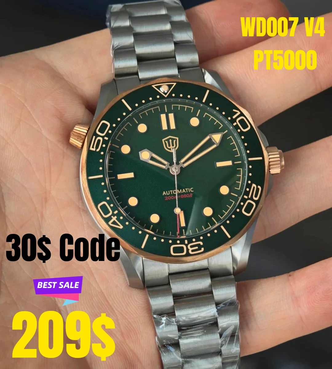 Watchdives WD007 V4 Titanium Dive Watch PT5000 Automatic Men 42mm ...