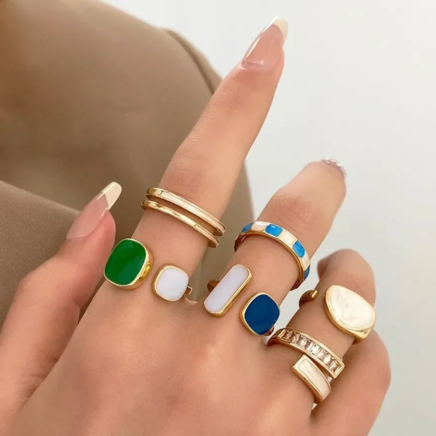 LATS-6PCS-Adjustable-Colorful-Drip-Glaze-Ring-Women-Fashion-Retro ...