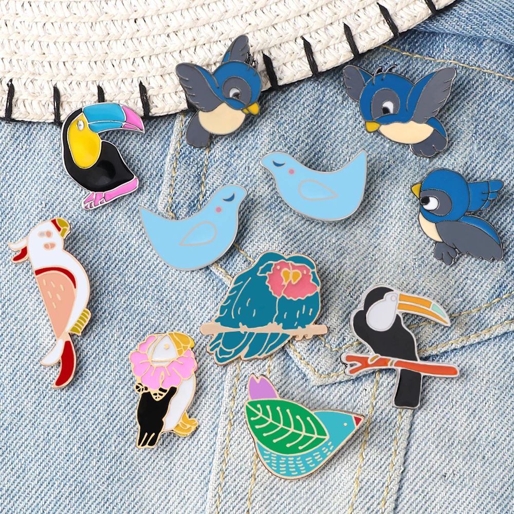 Cute-Birds-Lapel-Pins-Cartoon-Parrot-Winged-Bird-Crow-Enamel-Brooches ...