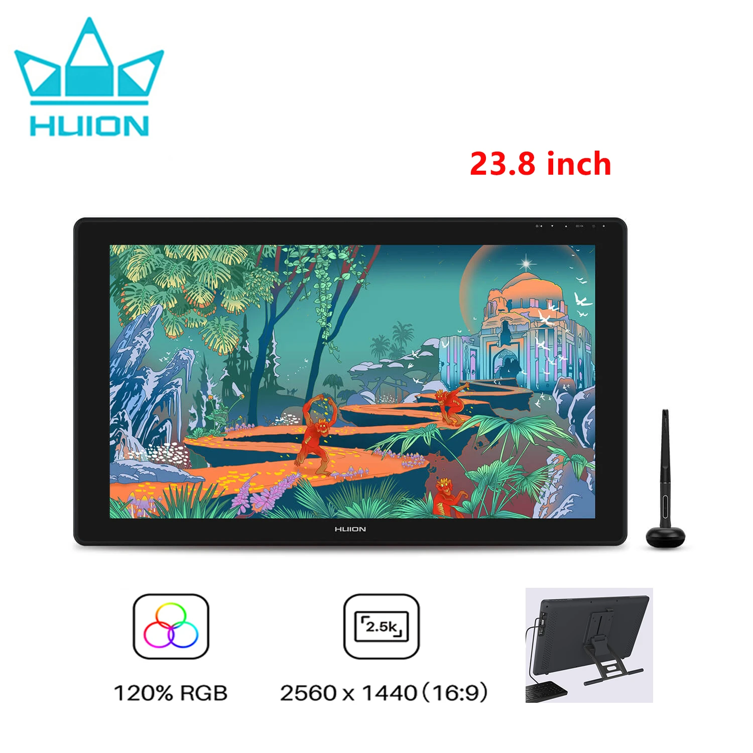 HUION Kamvas 24 Pen Tablet Monitor 23.8 Inch QHD Screen 120%sRGB Anti ...