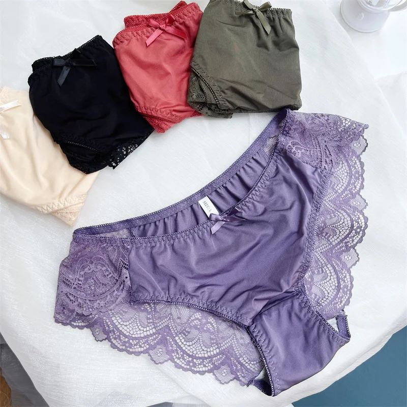 Lace Briefs Sexy Panties for Women L-XXXXL Ice Silk Panties Large Underwear Women's Seamless ...