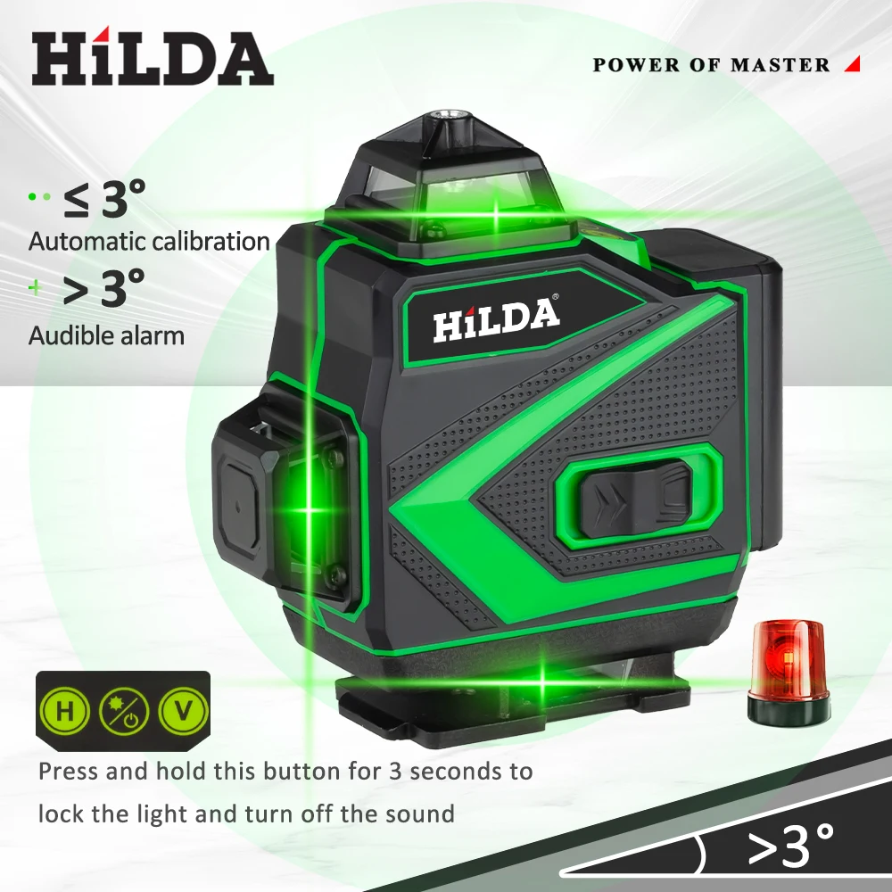 HILDA-16-Lines-4D-Laser-Level-Green-Line-Self-Leveling-360-Horizontal ...