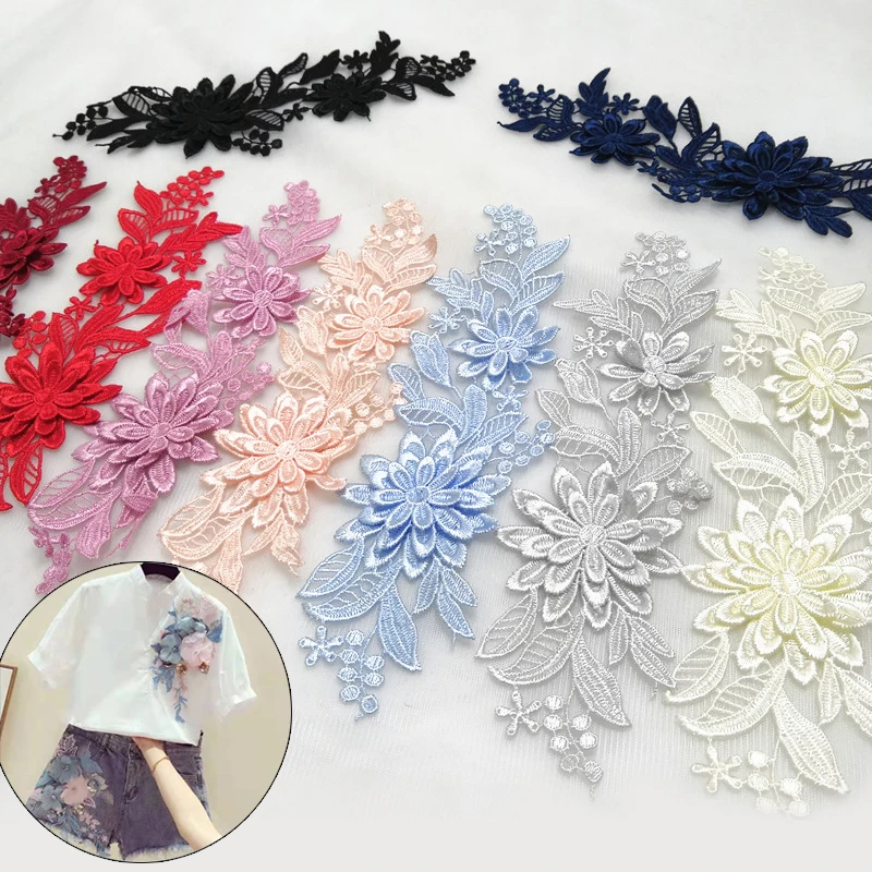 1Pair-3D-Lace-Embroidered-Trim-Patches-Sticker-Sew-On-Patch-Flower ...