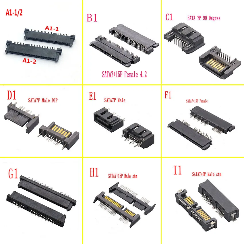 10PCS SATA Interface Socket SSD Solid State Drive Seat 7p+15P 22PIN ...