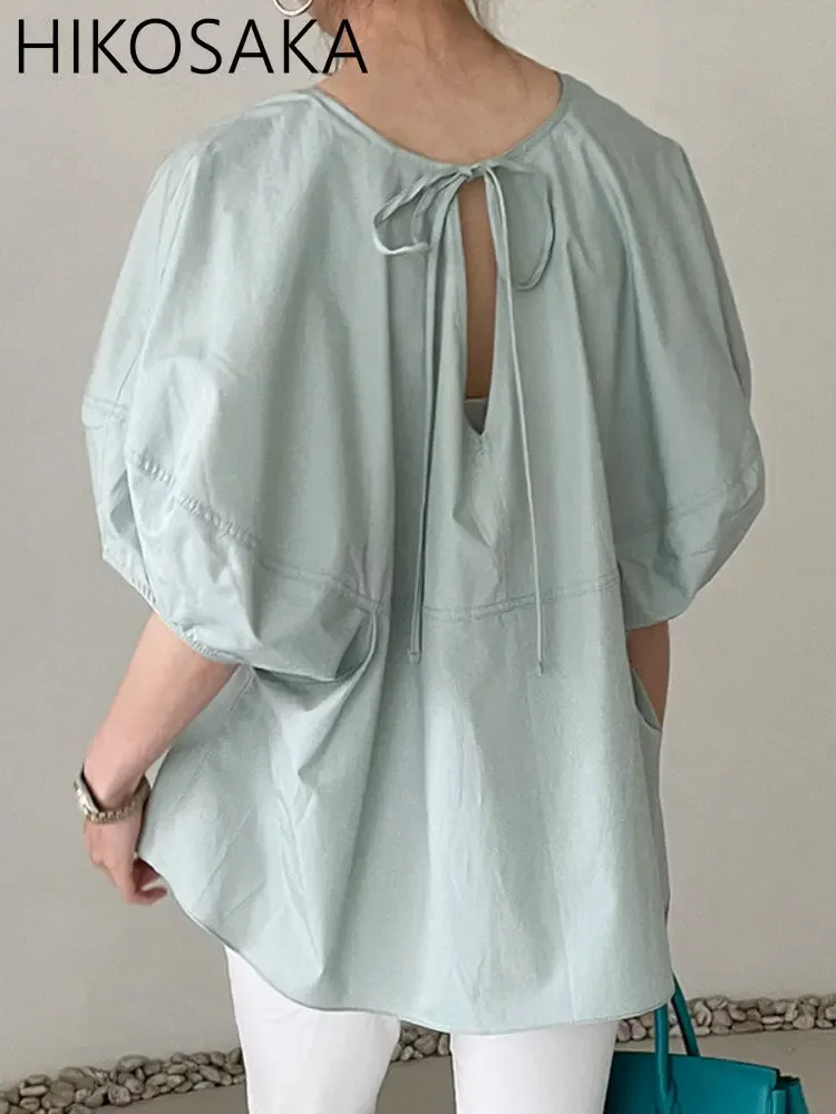O-neck-Lace-up-Front-and-Back-Wear-Elegant-Blouse-Fashion-Women ...