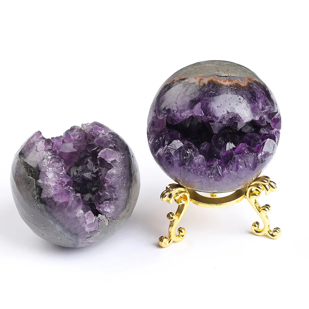 Natural Amethyst Druzy Geode Crystal Ball Opening Smile Sculpture ...