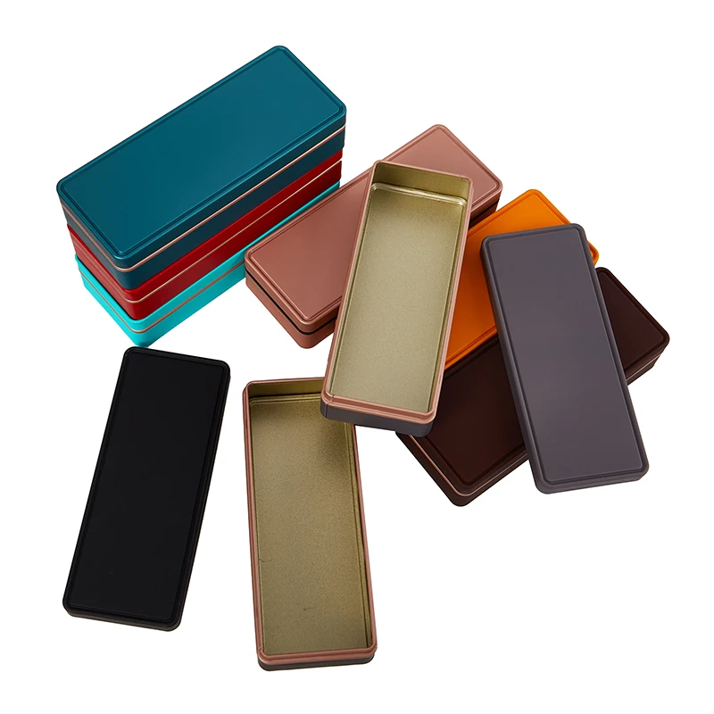 Multicolor Tinplate Rectangular Storage Box with Lid Metal Tea Empty ...