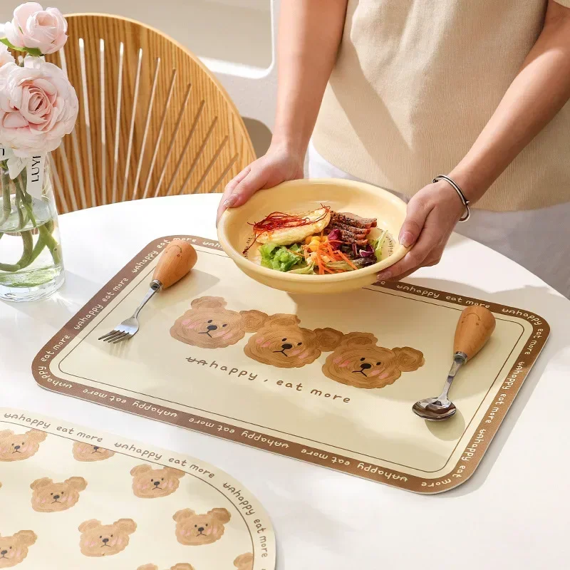 Cartoon-Bear-Placemats-Dining-Table-Waterproof-Wipeable-PU-Leather ...