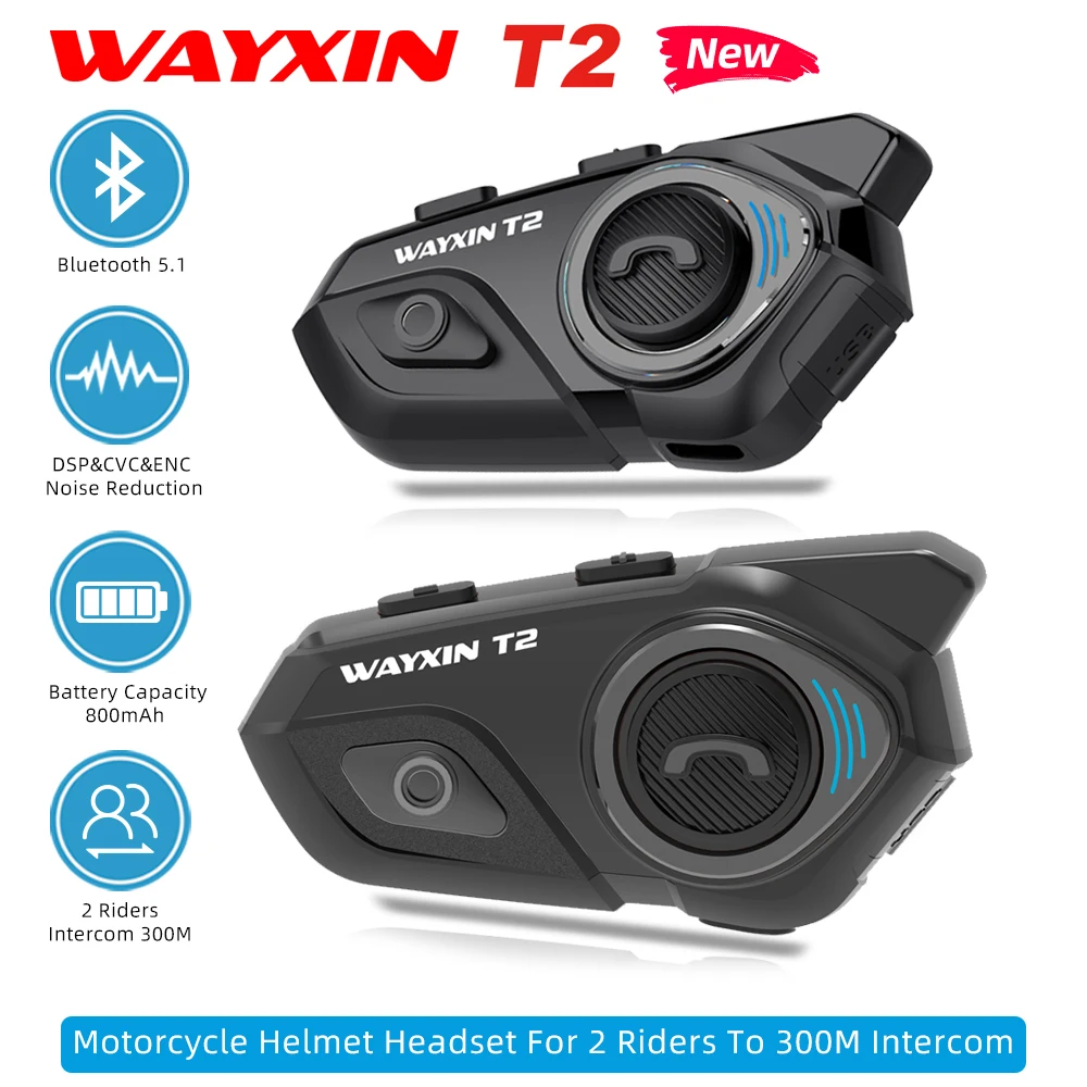 WAYXIN-T2-Motorcycle-Helmet-Headset-For-2-Riders-To-300M-Intercom ...