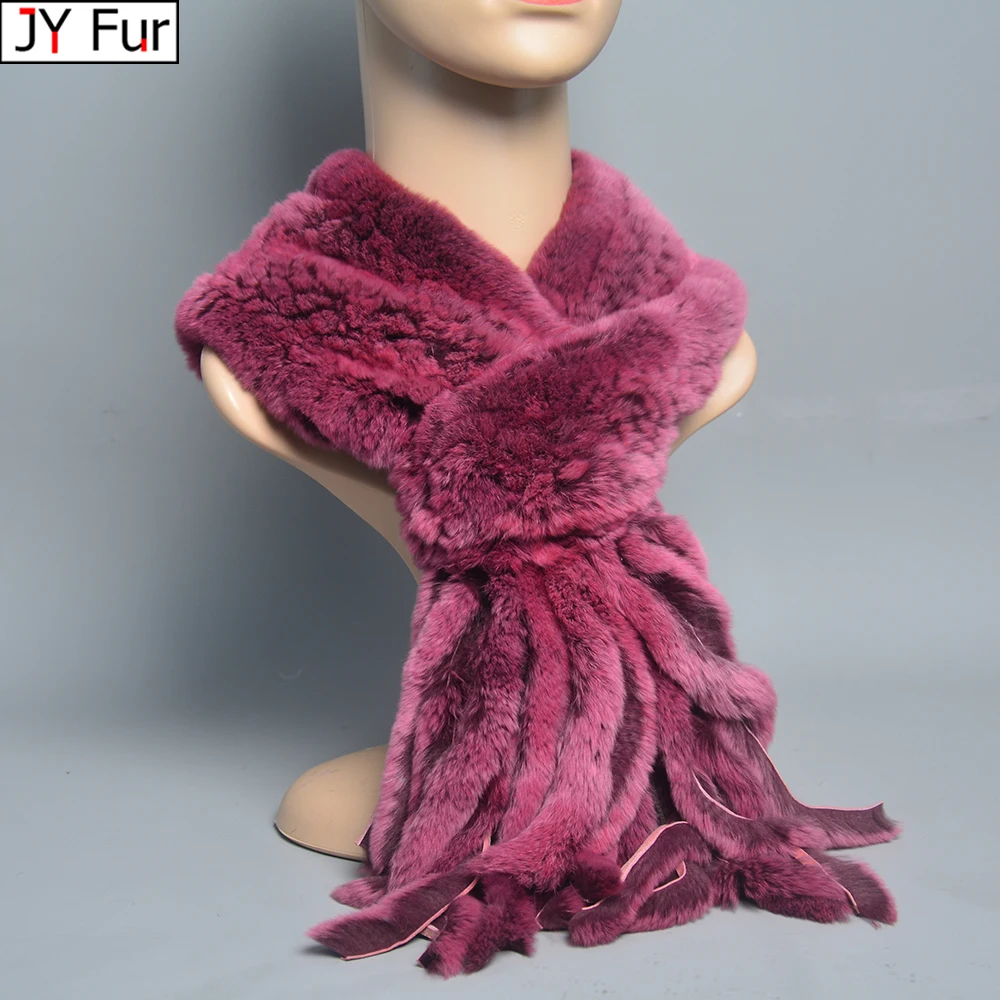 New-Lady-Knitted-Real-Rex-Rabbit-Fur-Tassel-Scarves-Women-Winter-Warm ...