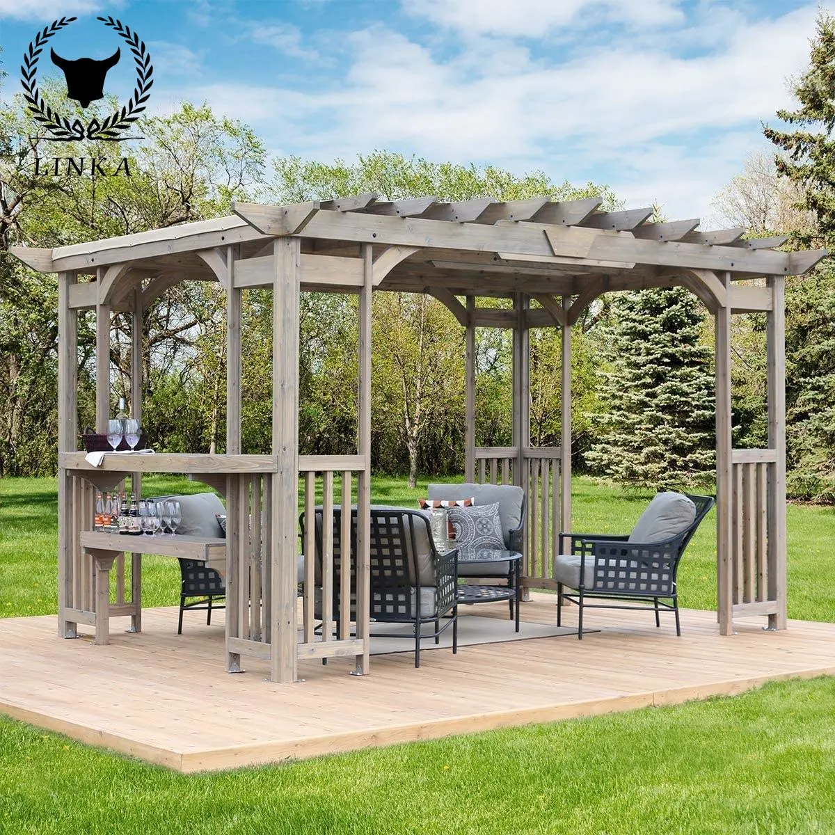 Custom-Outdoor-Wooden-Pavilion-with-Garden-Sunshade-Courtyard-Gazebo ...