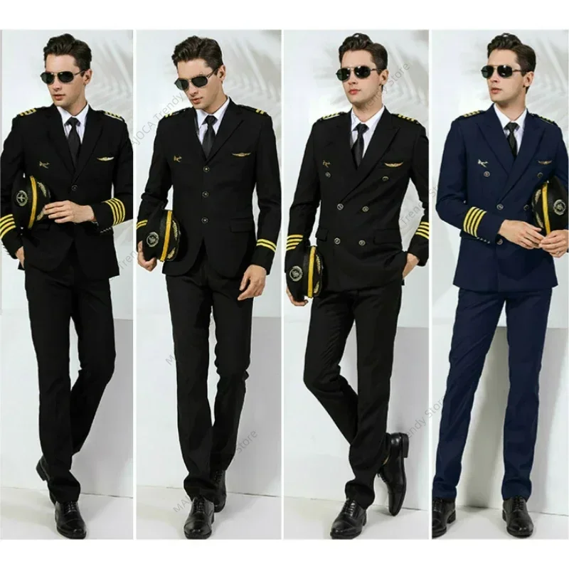 Pilot Uniform Air Captain Jacket Pants Hat Avion Airline Men Top ...