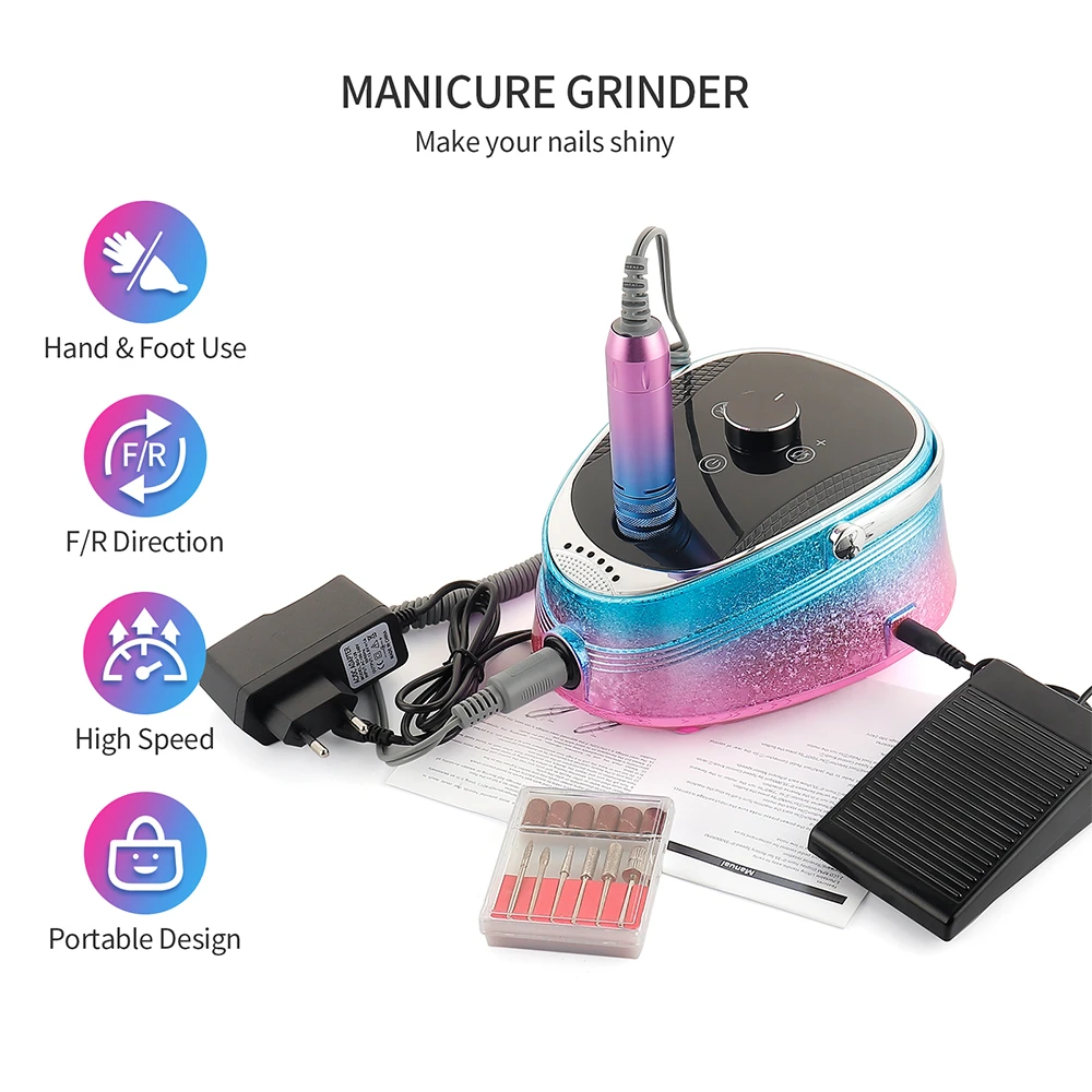 35000PRM Electric Nail Drill Machine Wireless Mill Cutter Drill Bits ...