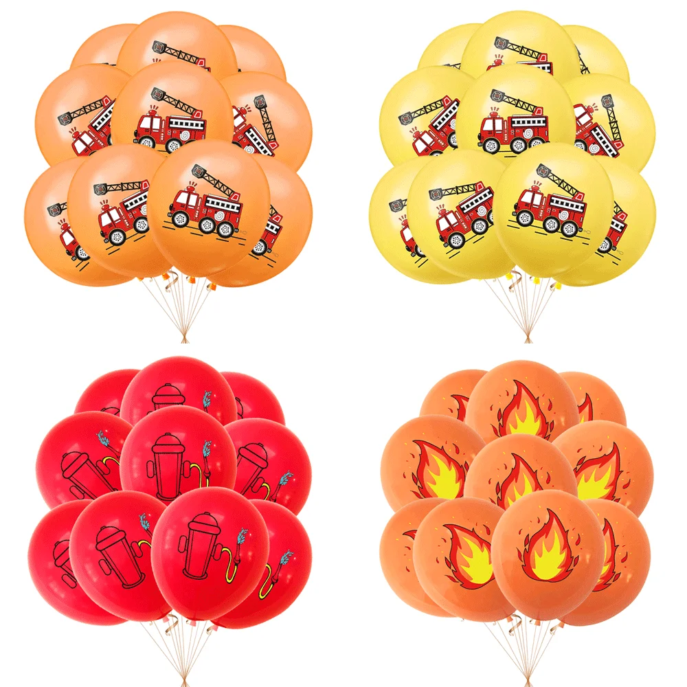 10/20/30pcs Firefighter Birthday Balloons Flame Firetruck Hydrant ...