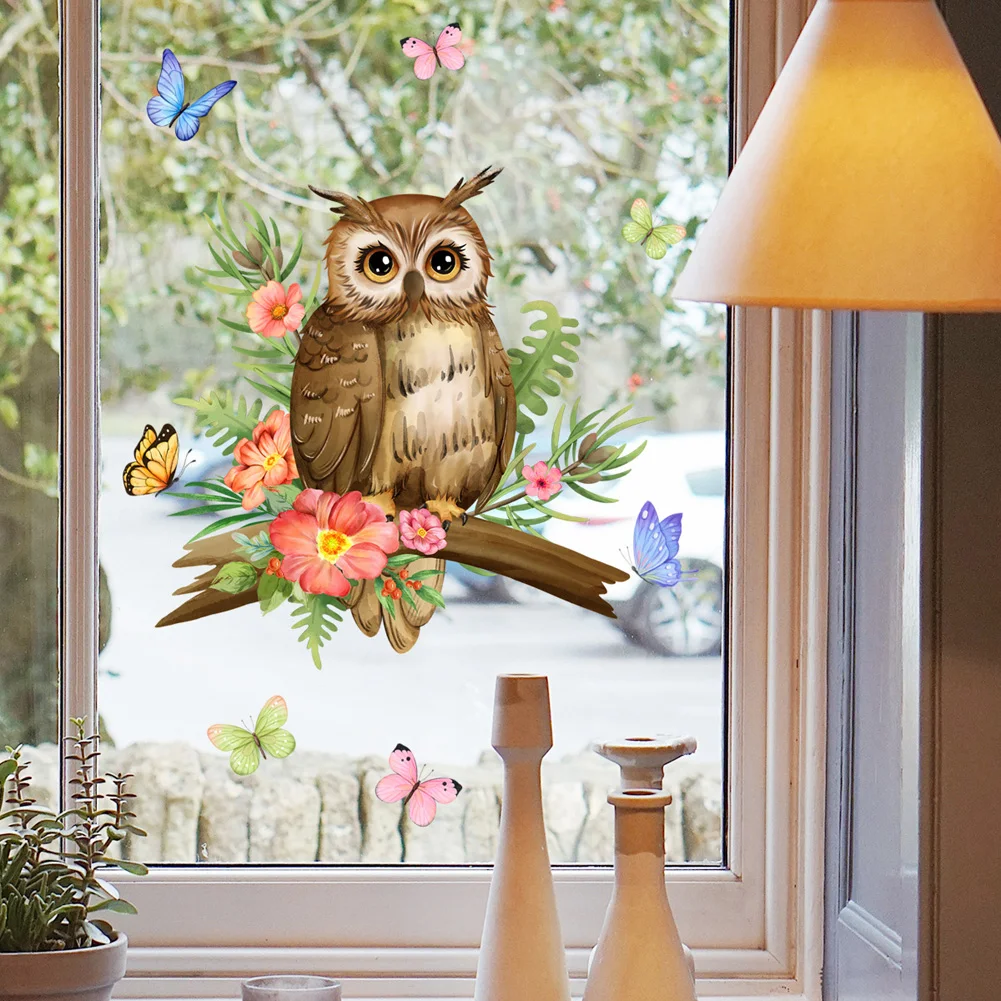 Owl-Flower-Branch-Wall-Stickers-Living-Room-Glass-Window-Home ...