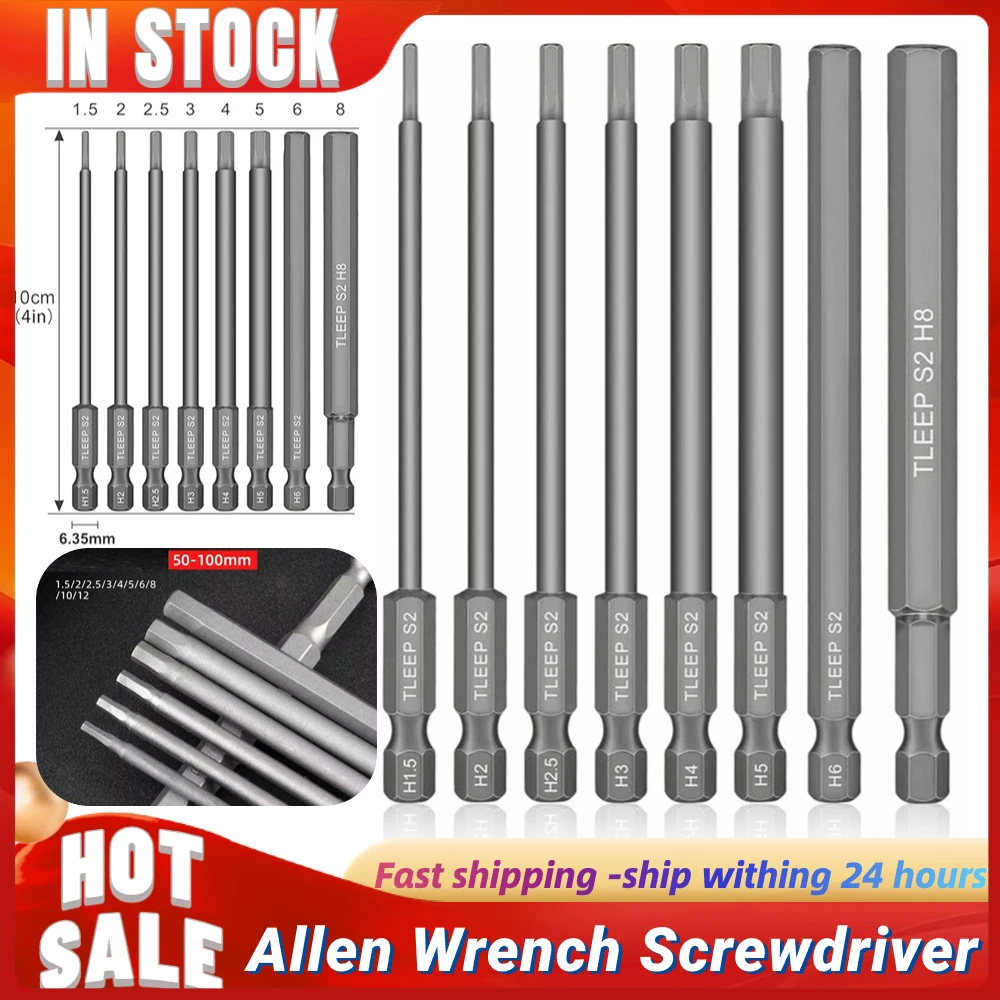 8pcs-100mm-Hex-Head-Allen-Wrench-Drill-Bits-Set-Magnetic-Bit-1-4-Shank ...