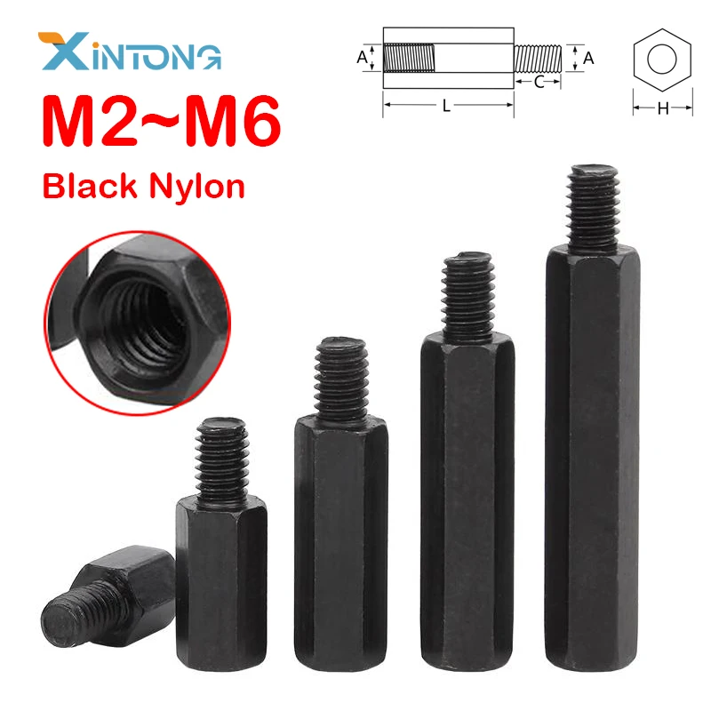 M2-M2-5-M3-M4-M5-M6-Black-Nylon-Spacer-Hex-Male-Female-Standoff ...