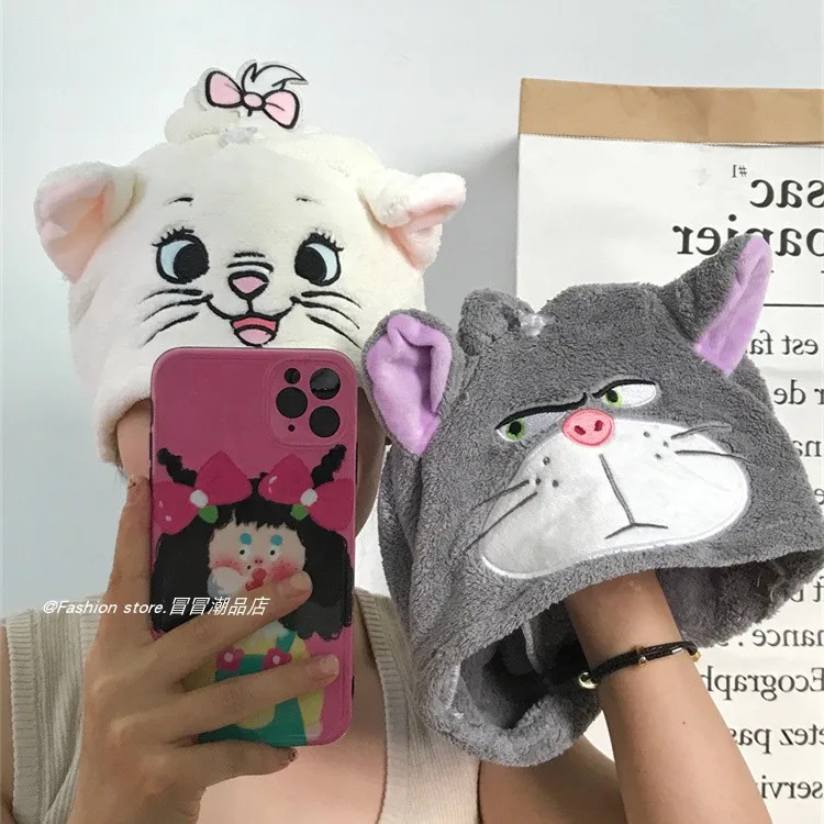 Disney-Lucifer-Cat-Marie-Cat-Dry-Hair-Cap-Japanese-Style-Long-Hair ...
