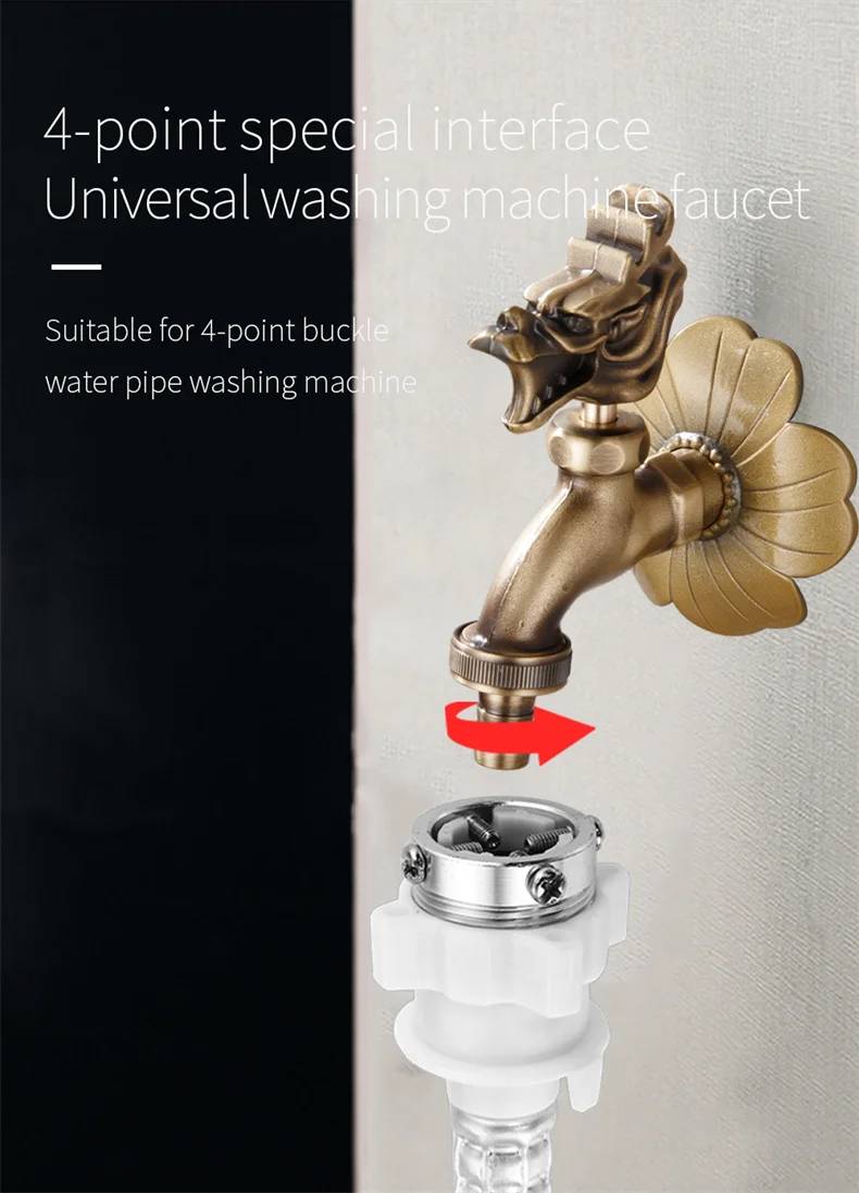 Set accessoires,Robinets d'extérieur en laiton sculpté antique pour machine à laver,robinet de ...