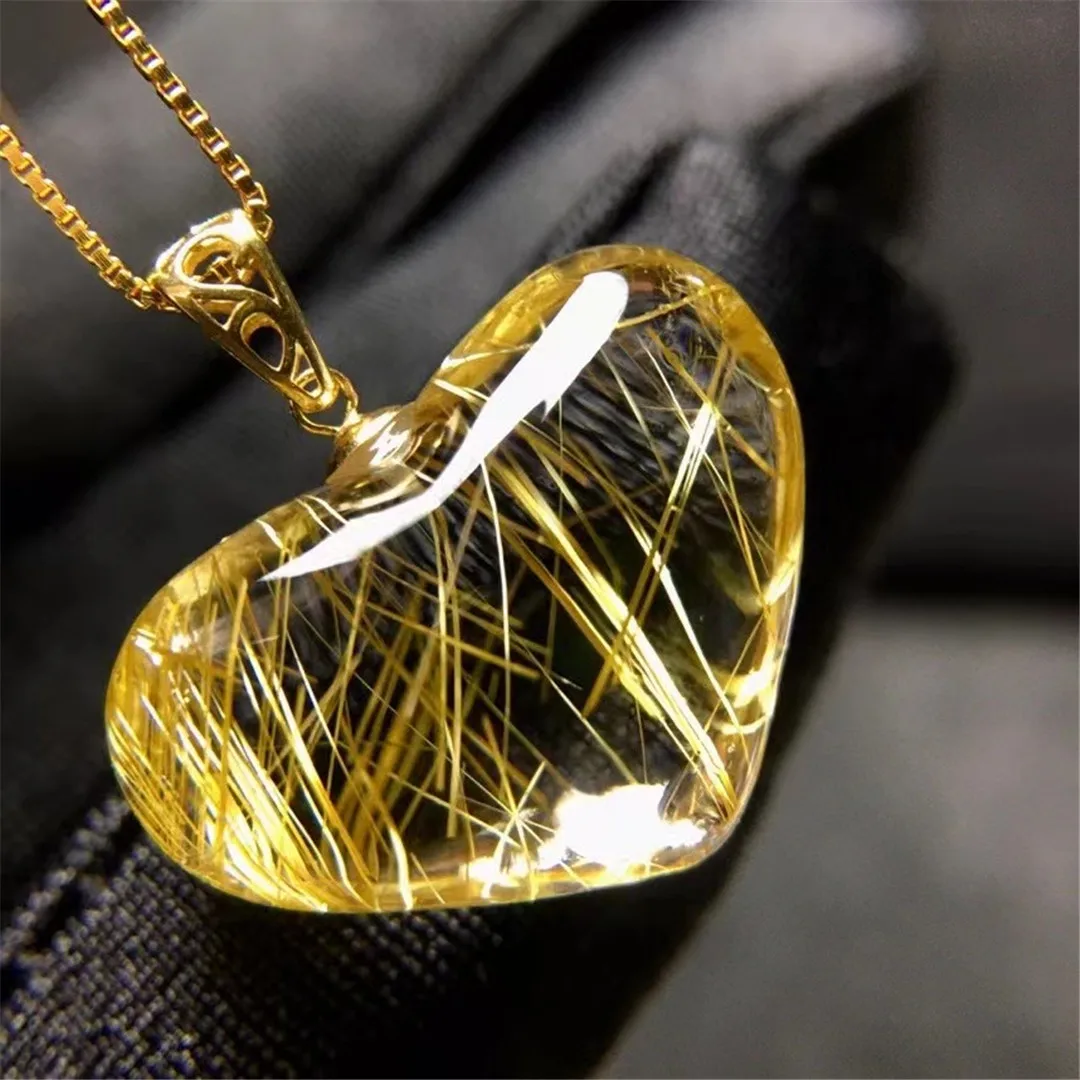 Natural-Gold-Hair-Rutilated-Quartz-Pendant-Jewelry-18K-Gold-For-Woman ...
