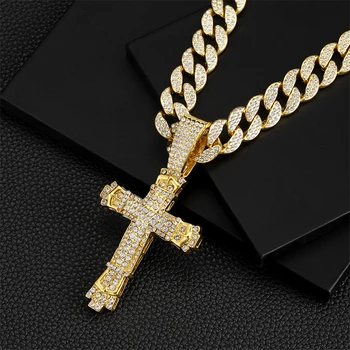 Hip Hop Big Cross Pendant Necklace Punk Fashion Miami Cuban Chain for ...