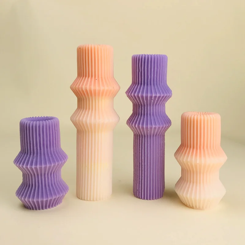 3D Multi-size Striped Column Silicone Candle Mold Relief Soap Resin ...