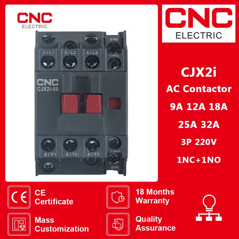 CNC-CJX2i-AC-Contactor-3P-220V-50-60Hz-1NC-1NO-Din-Rail-Mounted ...