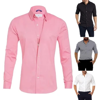 New Men's Casual Shirt Cotton Shirt Slim Tops Long Sleeve Tee Shirt Zip ...