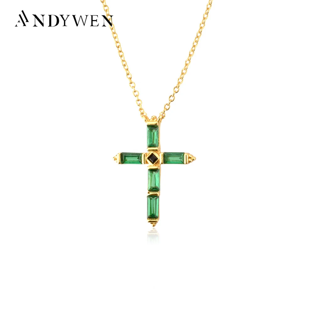 ANDYWEN-925-Sterling-Silver-Colorful-Cross-Pendant-Necklace-Long-Chain ...