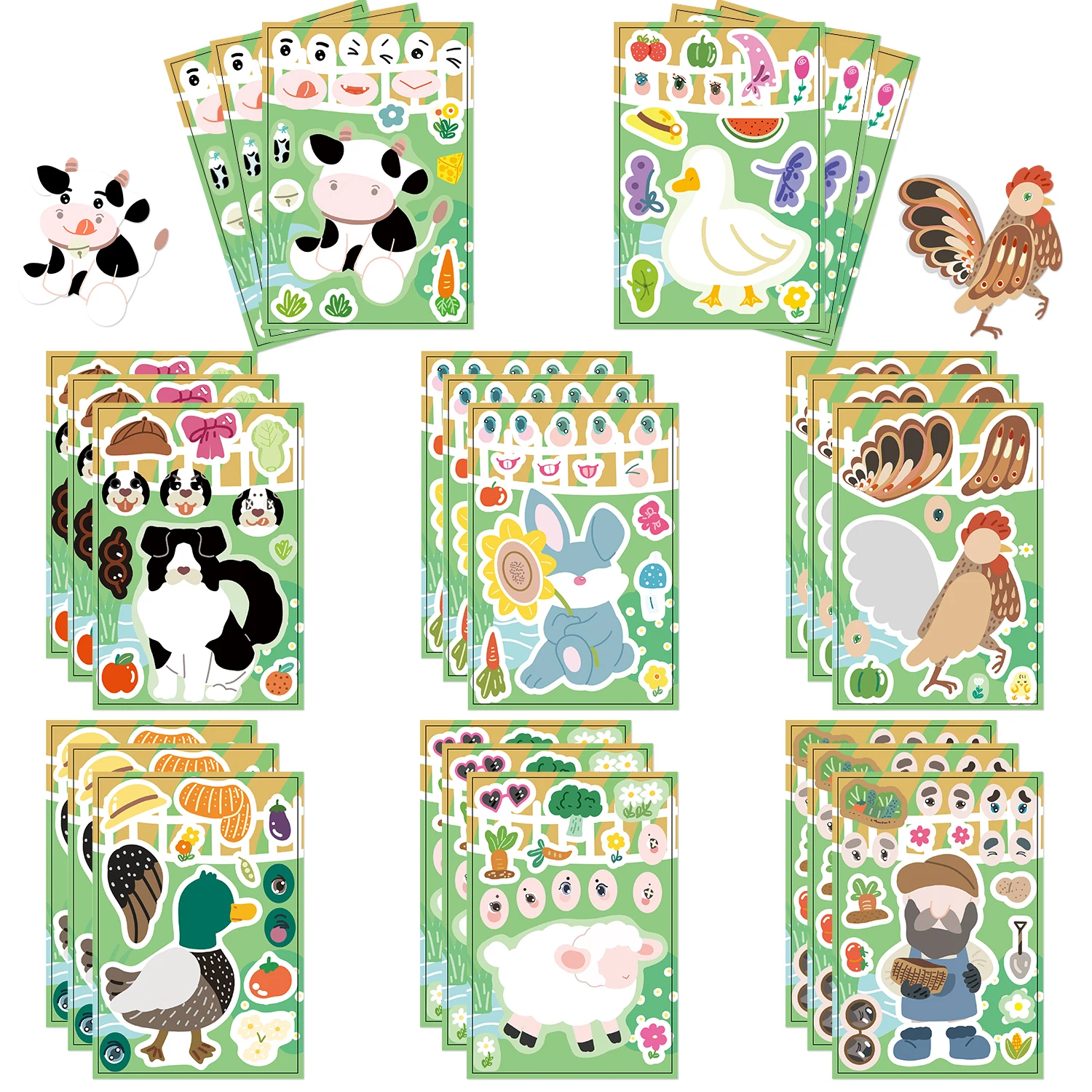 8/16/32PCS Farm Animal Children's Puzzle Sticker Cartoon Hand Account ...