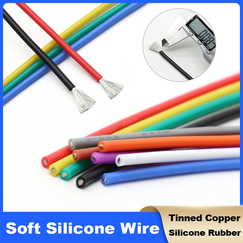 1~10M Soft Silicone Rubber Copper Wire 30/28/26/24/22/20AWG High ...