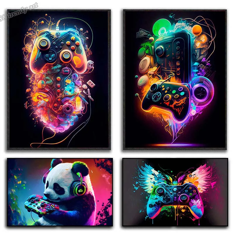 Gamer-Panda-Game-Handle-Pop-Art-Posters-and-Prints-Colorful-Game ...