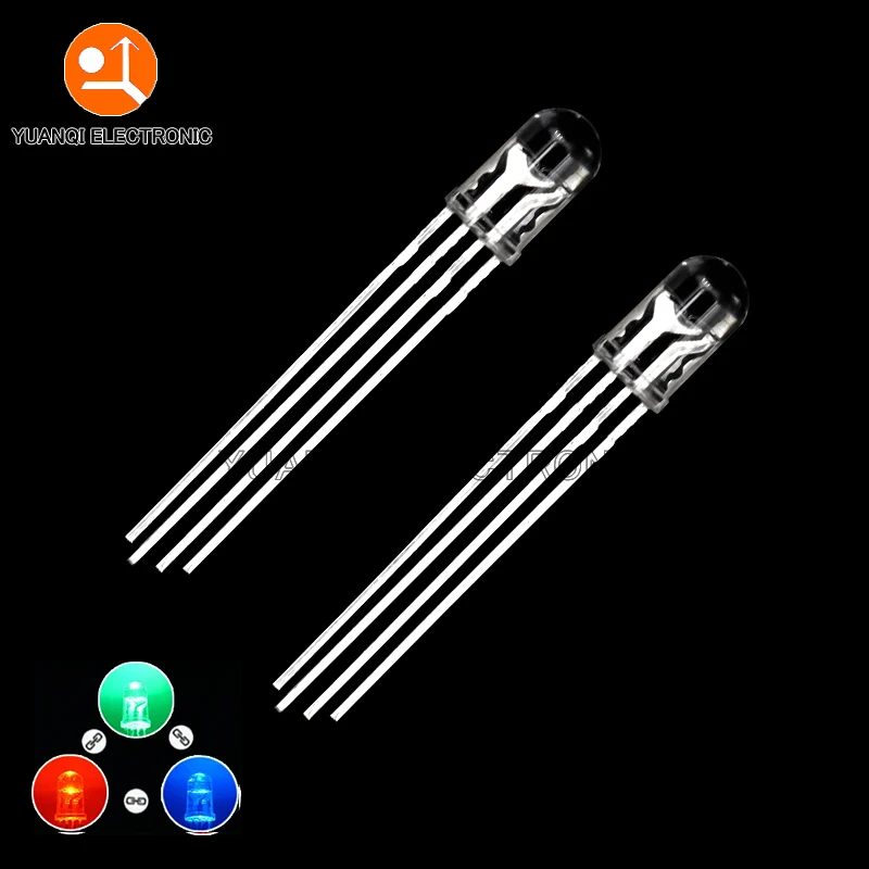 50pcs 5mm RGB LED Common Anode / Cathode Transparent /Diffused 4pins ...