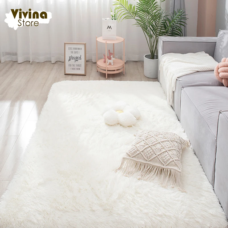 Fluffy Floor Mat Carpets For Bedroom White Plush Carpet Nordic Style ...