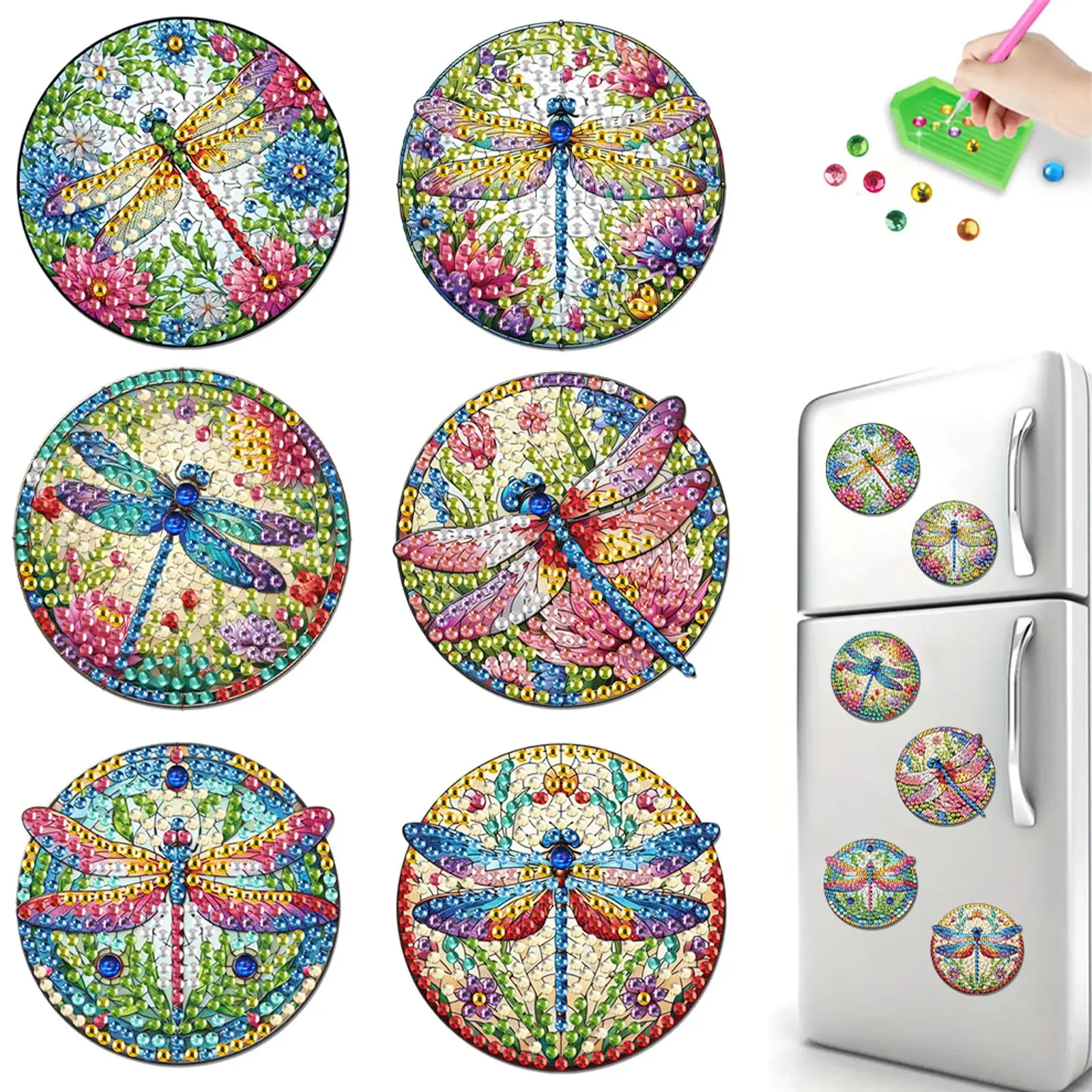 6Pcs 2D/Flat DIY Diamond Art Refrigerator Magnet Diamond Painting ...