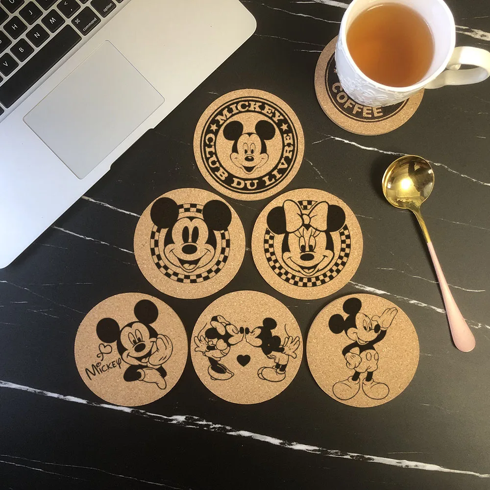 Fashion Round Cork Coaster Engraved Mickey Mouse Coffee Mug Drinks ...