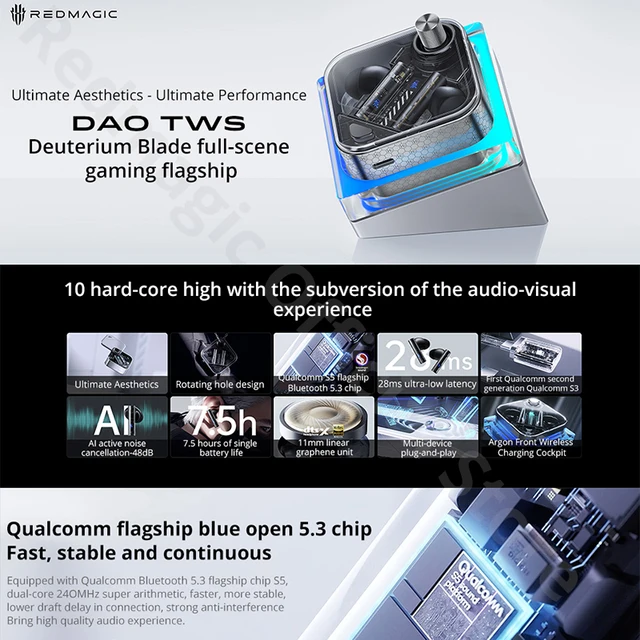 Original Nubia RedMagic DAO TWS Gaming Earbuds for RedMagic 8s Pro TWS ...