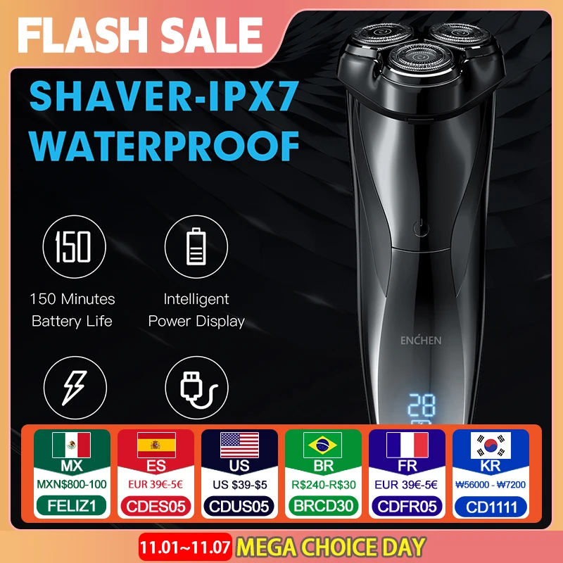 ENCHEN-Electric-Shaver-3D-Blackstone-3-IPX7-Waterproof-Razor-Wet-And ...