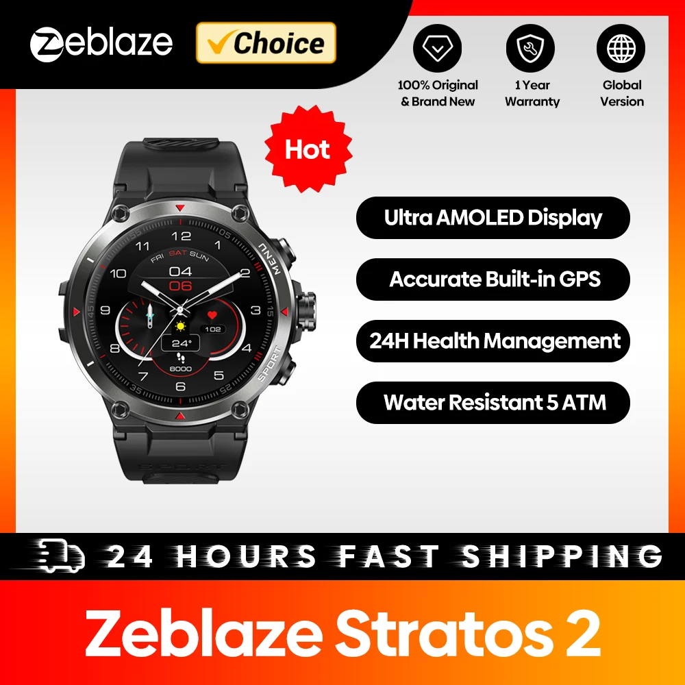 Zeblaze-Stratos-2-GPS-Smart-Watch-1-3-AMOLED-Display-24h-Health-Monitor ...