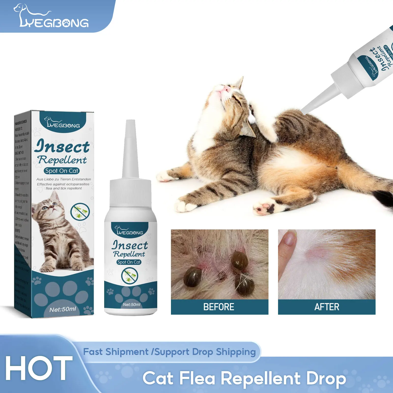 Pet-Flea-Killer-Drop-Flea-Lice-Insect-Treatment-Mite-Insect-Repellent ...