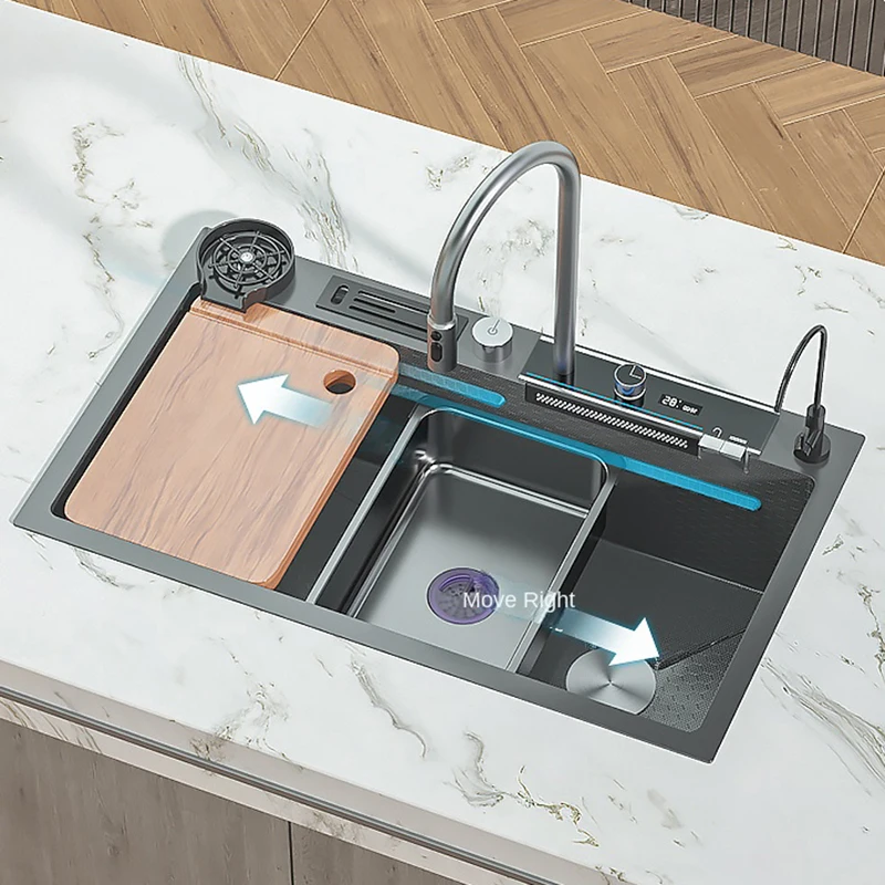 Digital-Display-Waterfall-Kitchen-Sink-Large-Single-Slot-304-Stainless ...