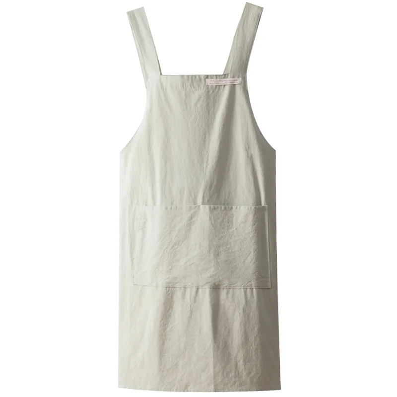 Women-Japanese-and-Korean-simple-apron-denim-apron-cotton-and-linen-solid-color-blouse-kitchen ...