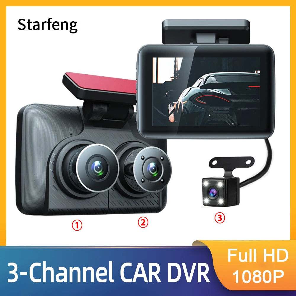 3-Channel-Car-DVR-4-Inch-HD-1080P-3-Lens-Vehicle-Dash-CamThree-Way ...