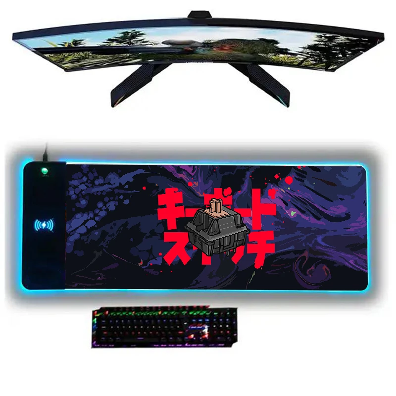 Japanese style RGB Gaming Mouse Pad with Wireless Charger Art Keyboard ...