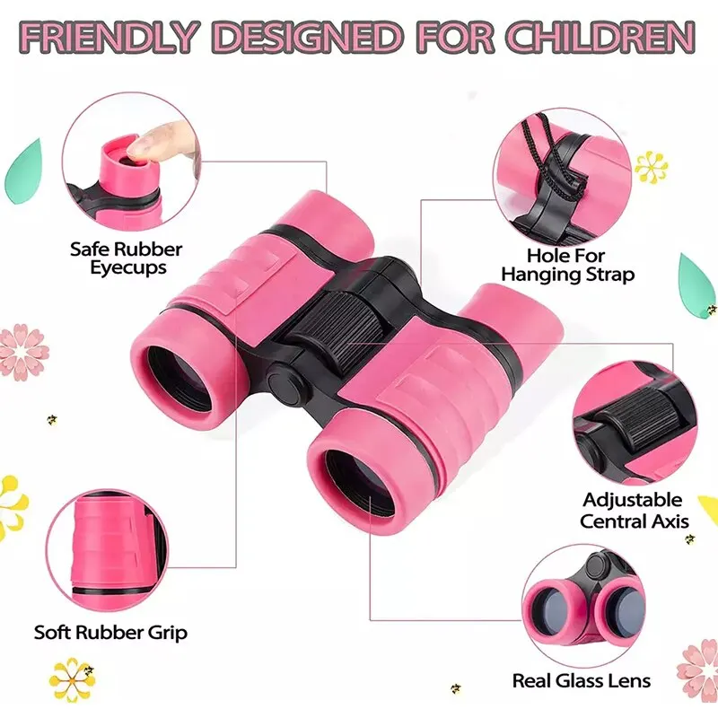 Professional-4x30-Pink-Telescope-Kids-Binocular-Folding-Optics-Children ...